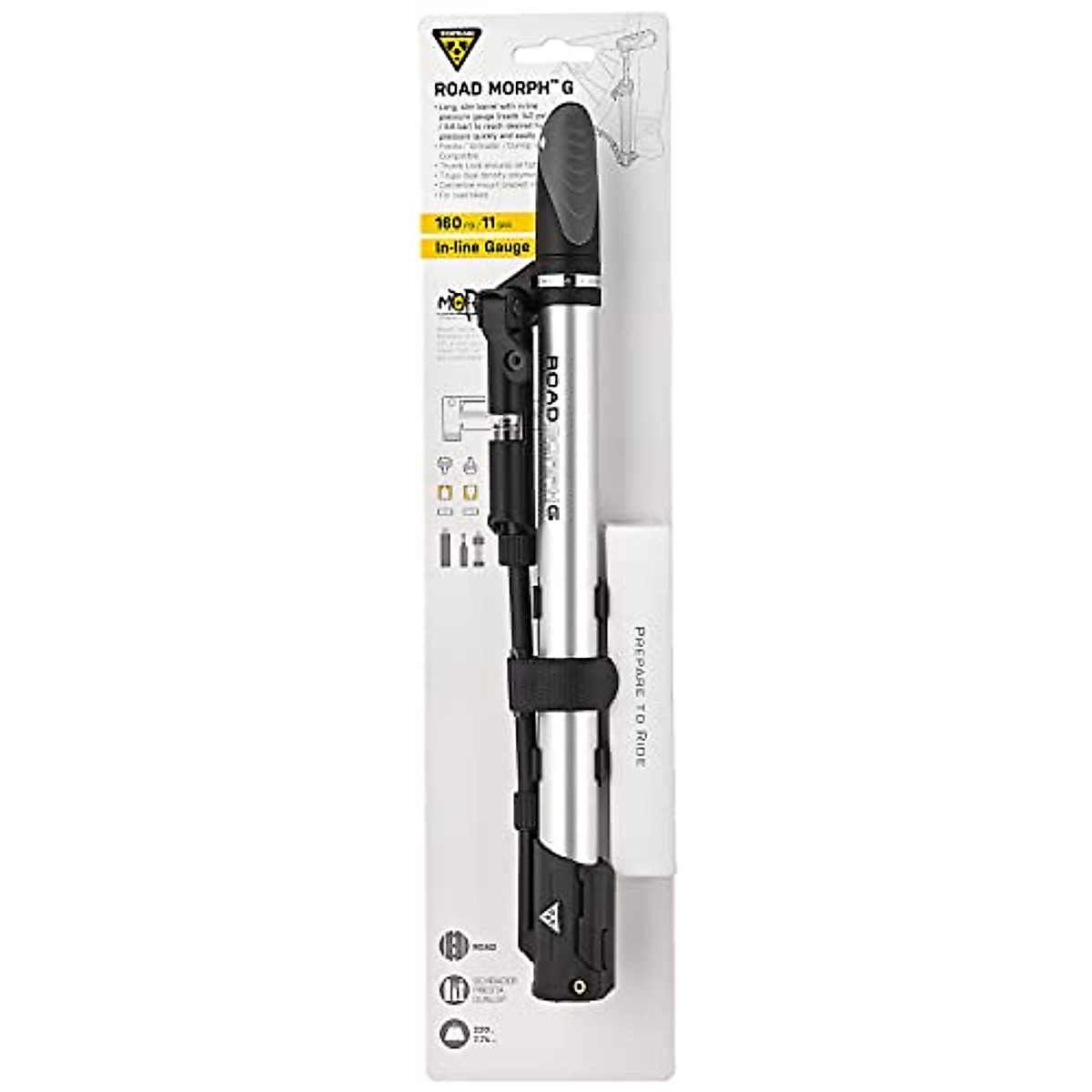 Topeak Road Morph G Bike Pump with Gauge, Black, Silver, Large x w x h ﻿35 x 5.7 x 2.8 cm/ 13.8” x 2.2” x 1.1”, TRP-3G