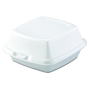 Mr. Miracle Foam Containers 6X6, Disposable Clamshell Styrafoam Containers for Food - Hinged Lid, 50 Count, Restaurant to Go Trays, Lunch Container with Recessed Lid for Stable Stack