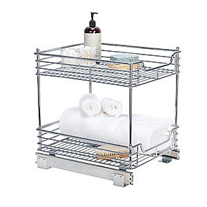 Household Essentials Glidez Multipurpose Chrome-Plated Steel Pull-Out/Slide-Out Storage Organizer for Under Cabinet Use - 2-Tier Design - Fits Standard Size Cabinet or Shelf, Chrome