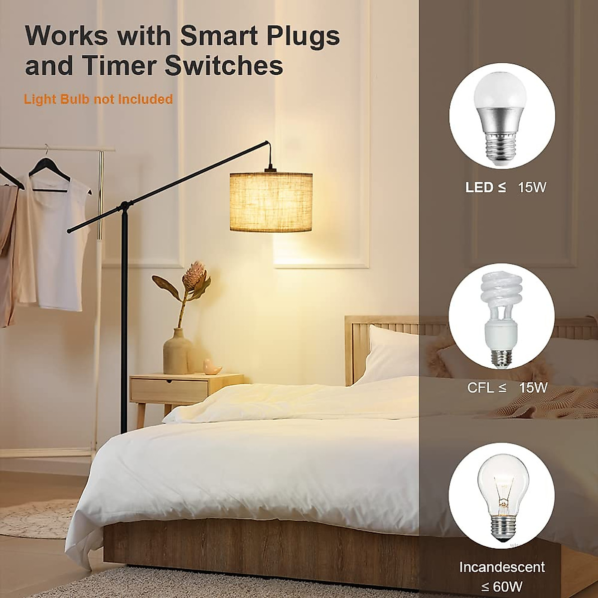 SURAIELEC Arc Floor Lamp, Overhang Cantilever Standing Floor Lamp for Couch, Sofa, Reading, Living Room, Bedroom, Adjustable Balance Arm, Natural Linen Drum Shade, Matt Black Metal Pole, Foot Switch