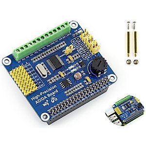 High-Precision AD/DA Expansion Board for Raspberry Pi 4B/3B+/3B/2B/Zero/W/Zero WH and Jetson Nano,Add High-Precision AD/DA Functions to Pi. Onboard ADS1256 8-CH 24bit ADC and DAC8532 2-CH 16bit DAC