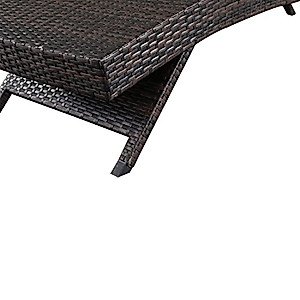 Asifom Outdoor Patio 4 Adjustable Backrest Chaise Lounger and 2 Side End Tables, 6 Piece Lounge Chair Patio Pool Outside Rattan Reclining Lounge Chairs with Coffee Table