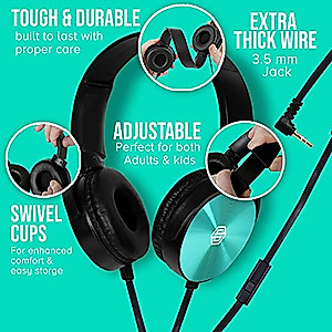 Premium Classroom Headphone with Microphone (5 Pack) - Kids Wired Earphones with Mic for School Students K-12 & Teachers, Soft Swivel On Ear Pads- Perfect for E-Learning, Meetings, Calls -(Colorful)