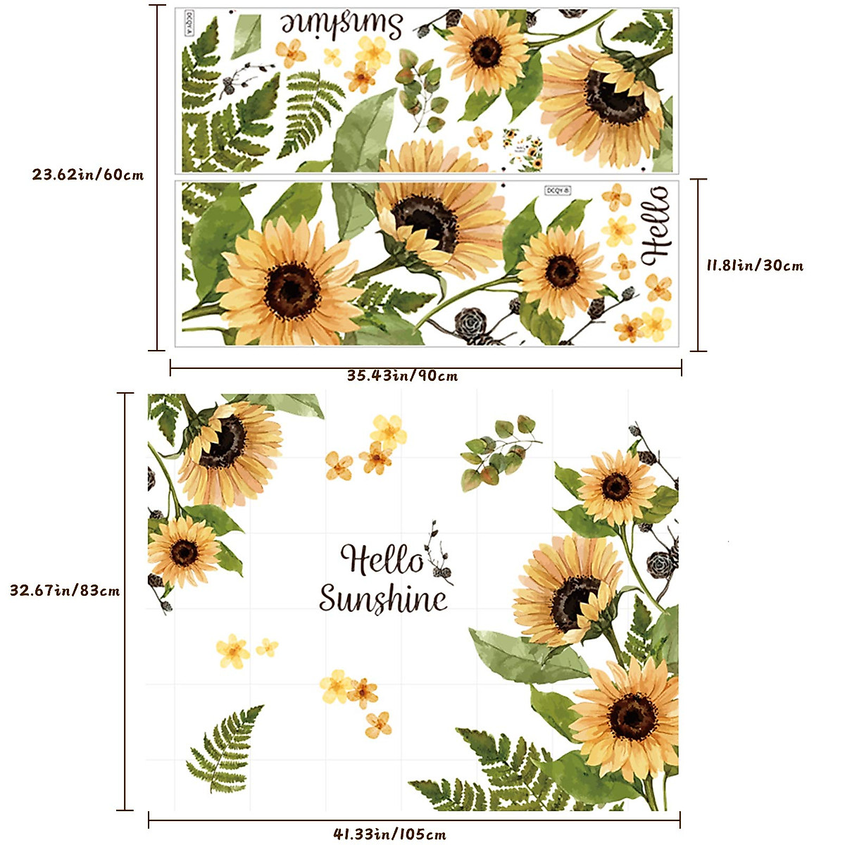 NOA Sunflower Wall Stickers 3D Yellow Flower Wall Decals, Removable Garden Flowers Plant Wallpaper Decor, DIY Art Murals for Bedroom Nursery Kitchen Home Decorations(B)