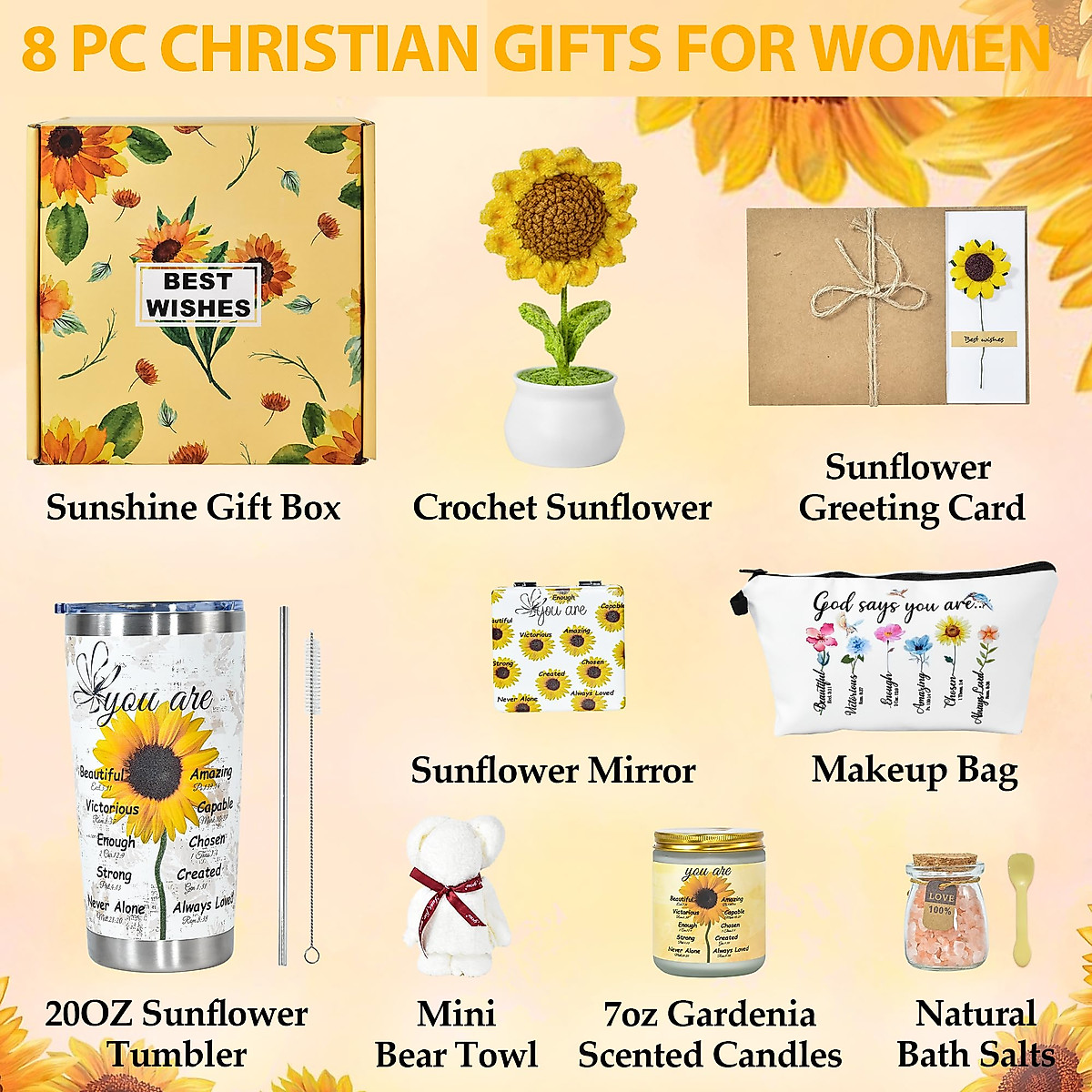CHLJAR Sunflower Gifts for Women, Christian Gifts for Women Faith, Birthday Gifts, Catholic Spiritual Gifts, Thanking of You Gift for Her Mom Wife Bestie Sister Friend Grandma