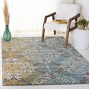 SAFAVIEH Evoke Collection 3' x 5' Grey/Ivory EVK230D Medallion Damask Non-Shedding Living Room Bedroom Accent Rug