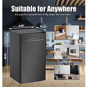 Frestec Mini Fridge with Freezer, 3.2 Cu.Ft Mini Refrigerator with One-touch Easy Defrost,37 dB Low Noise, Compact Small Refrigerator for Dorm, Bedroom, Office (Black)