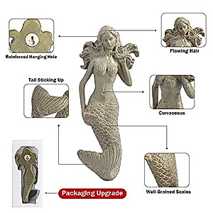 Sungmor Retro Style 7.28 Inch Heavy-duty Wall-Mounted Mermaid Hook Garden Statue Decoration | Premium Resin Indoor Outdoor Sculpture Wall Decor | Gift Idea for Families & Friends