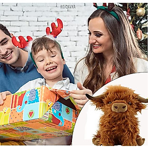 ROJOAVNA 10inch Highland Cow Stuffed Animal Plush Toys, Realistic Soft Cuddly Farm Toy, Soft Cow Plush Toy Plushie Gift for Kids for Adults Kids Boys Girls