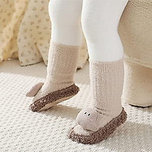 Lykmera Autumn Winter Children Toddler Boys Girls Socks Shoes Non Slip Plush Warm Comfortable Cartoon Socks Shoes Slippers (B, 6-12 Months)