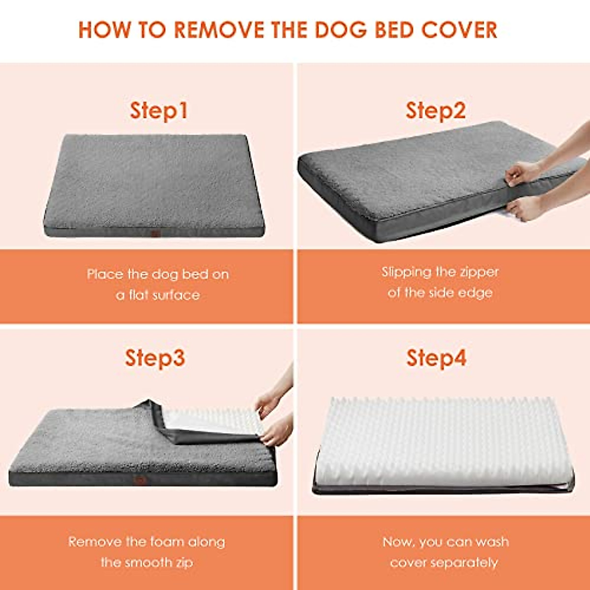 EHEYCIGA Washable Dog Beds for Large Dogs, Large Dog Bed with Removable Cover for Crate, Orthopedic Foam Pet Bed Dog Mat Mattress Cushions for Large Dogs, Grey