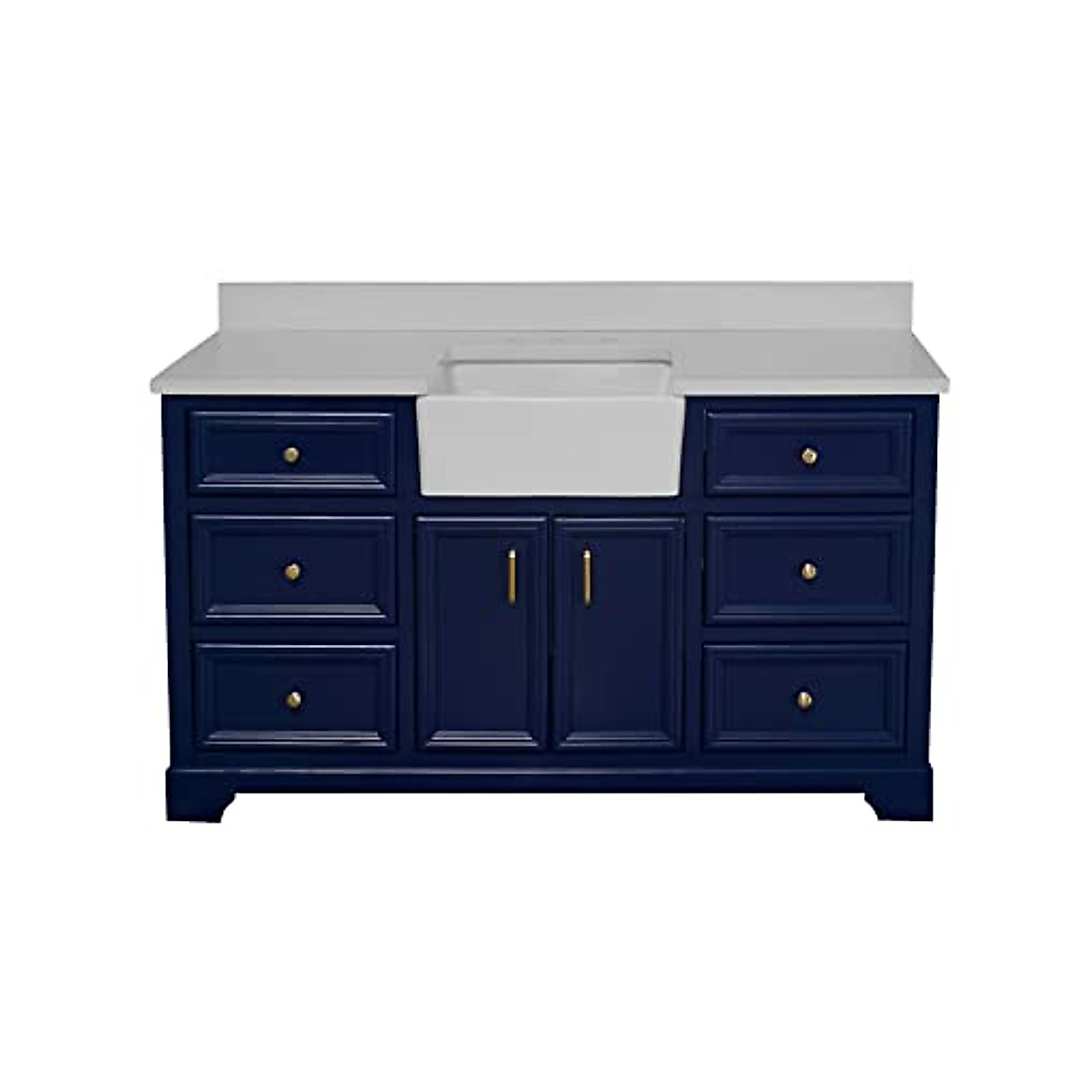 Kitchen Bath Collection Zelda 60-inch Single Farmhouse Vanity (Quartz/Royal Blue): Includes Royal Blue Cabinet with Stunning Quartz Countertop and White Ceramic Farmhouse Apron Sink