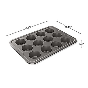 Ninja B30212 Foodi NeverStick Premium 12 Cup Muffin Pan, Nonstick, Oven Safe up to 500⁰F, Dishwasher Safe, Grey