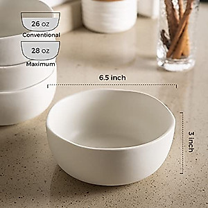 AmorArc Stoneware Cereal Bowls for Kitchen, 28oz Large Ceramic Soup Bowls Set of 6 for Meal, Chip-Resistant Kitchen Bowls with Wavy Rim, Reactive Glaze-Matte White