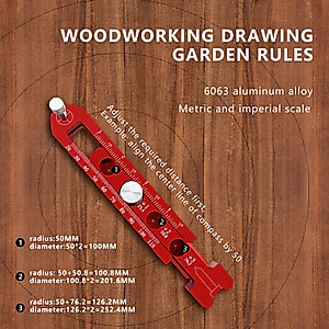CDIYTOOL Wood Scriber Tool,Woodworking Compass Scriber Aluminum Alloy Adjustable Arc Drawing Ruler Drawing Circle Ruler Marking Gauge Metric and Inch Dual-Scale Fixed-Point Marking Carpenter Tools