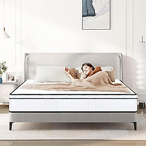 King Mattress,12 Inch King Size Mattress,Hybrid Mattress King In a Box,Individually Pocketed Innerspring,Fiberglass-Free Mattress,Medium Firm CertiPUR-US Certified,120 Nights Risk-Free Trial,White