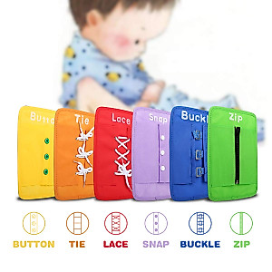 Yanhan Education Early Learning Basic Life Skills Fine Motor Dressing Board Preschool Supplies - Zip, Snap, Button, Buckle, Lace & Tie for Toddler 1-3 Activity Busy Board Toy