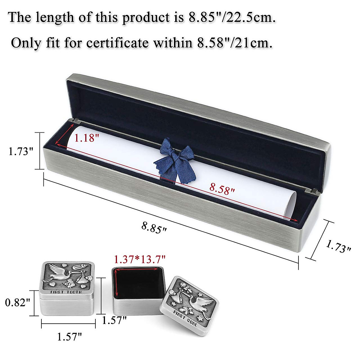 Mogoko Silver Birth Certificate Holder Set with First Tooth and Curl Keepsake Box for Children Kids