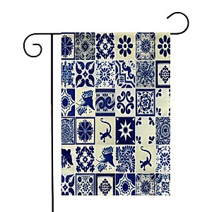Double-sided garden flag Mexican Talavera Ceramic Tile Pattern Ethnic Folk Outdoor Flag Garden Flag Yard Outdoor Decoration （12×18in）.