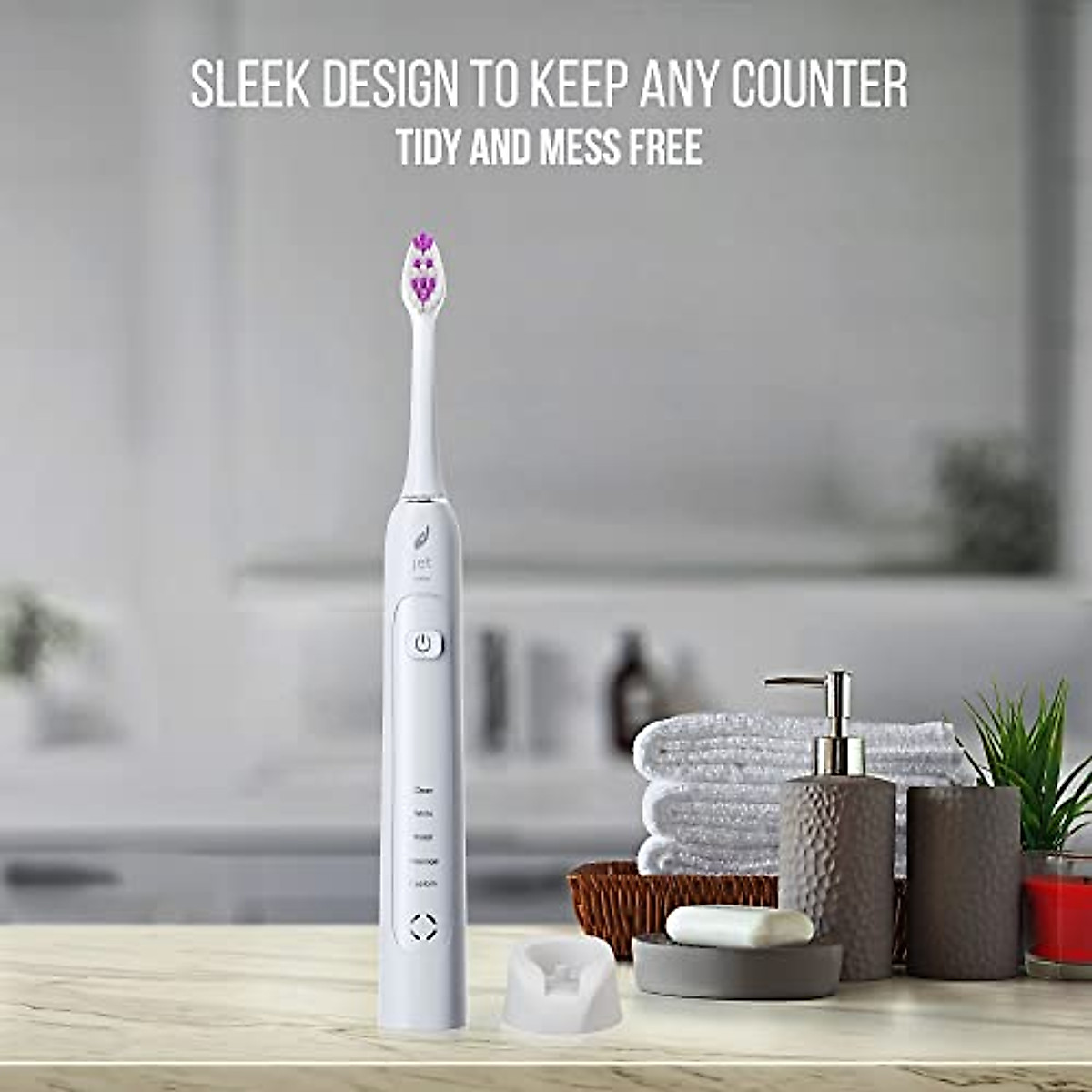 Acteh Sonic Electric Toothbrush, JetWave Rechargeable, Toothbrush w/ 5 Brushing Modes, 2min. auto-Timer, 30sec. Quad-Reminder and Long-Lasting, Extended Charge Battery (White)