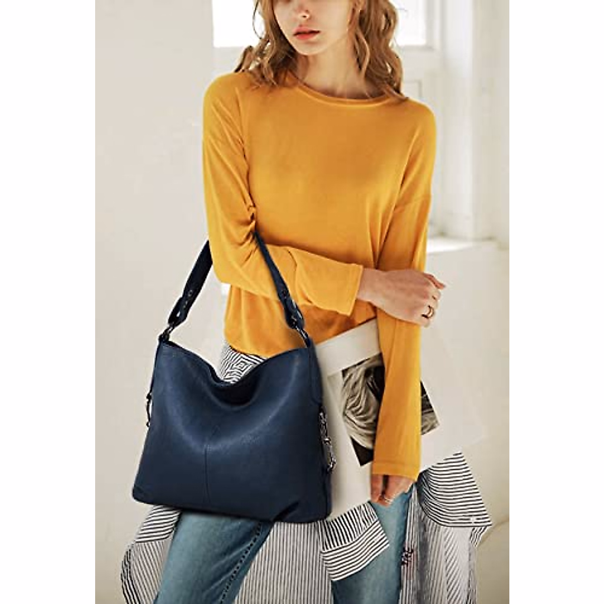 YALUXE Genuine Leather Shoulder Bag Stylish Womens Crossbody Travel Top-Handle