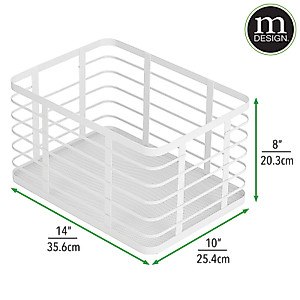 mDesign Metal Steel Wire Storage Basket Bin w/Built-in Handle, Open Top Industrial Design for Closet, Shelf Organization; Organize Clothes, Accessories, Carson Collection - 6 Pack - Matte White