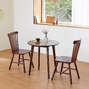 Livinia Aslan Malaysian Oak Dining Chair Set of Two, Country Farmhouse High Spindle Back Wooden Side Chairs (Walnut)