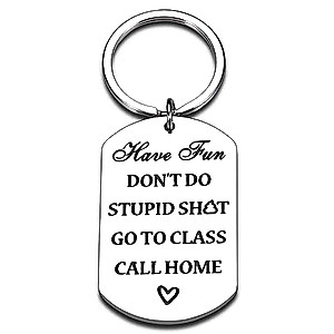 VANLOVEMAC Back to School Gifts Have Fun Don't Do Stupid Keychains First Day of School Funny Gag Gifts for Son Daughter Off to College Student Teens Boys Girls Christmas Birthday Gifts