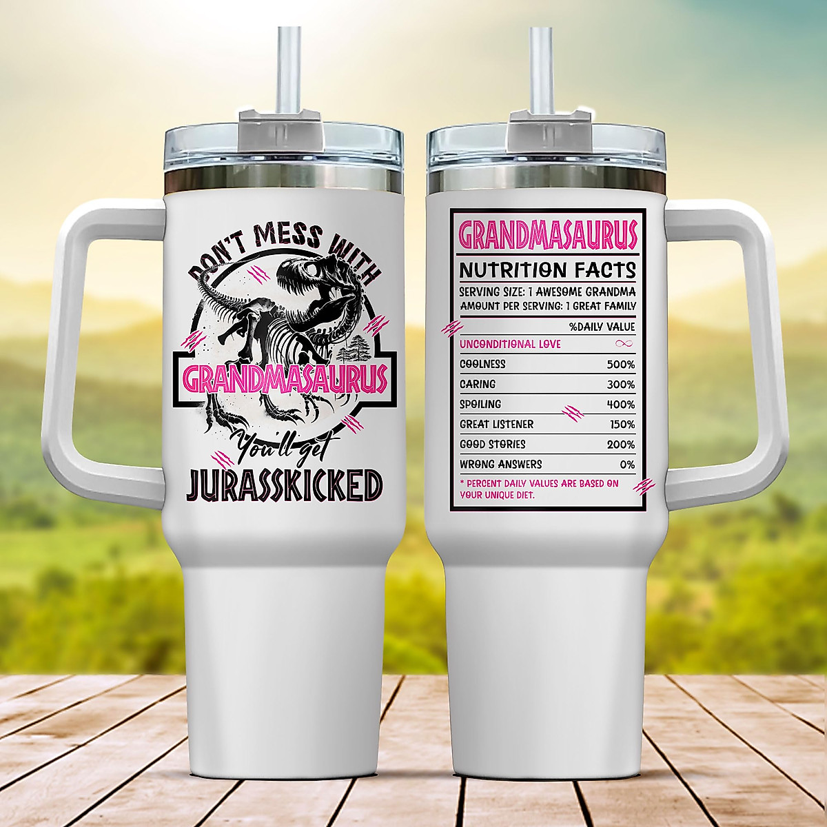 VAATOO Tumbler 40 Oz With Handle Lid And Straw, Grandmasaurus Nutrition Facts, Grandmasaurus Gifts, Nana Grandma Cups Coffee Handle Sippy Tumblers Granny Great Water Cup Grandmas