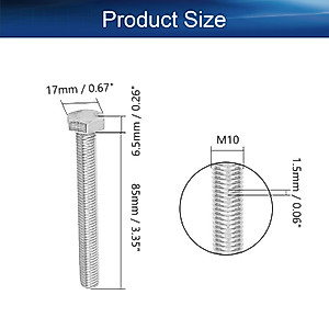 Bettomshin 5Pcs M10 x 85mm Hex Bolts, 304 Stainless Steel 1.5mm Thread Pitch Fully Threaded Metric Hex Head Screw Bolts, Hexagon Screw Bolt, Hex Tap Bolts, Silver (Overall Size 91.5x17x17mm)