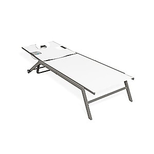 Ostrich Chatham 2 Pieces Patio Chaise Lounges, Patio Lounge Chairs,Facedown Tanning Chair, Patio Chairs, 5-Position Recliner Adjustable Sunbathing Lounge Chair for Patio,Yard, Pool, White & Tan