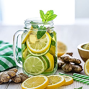 16 oz Mason Jars with Handle,Old Fashioned Drinking Glasses with Chalkboard Labels and Silver Metal Lids,Glass Mugs for Party or Daily use,Set of 12.