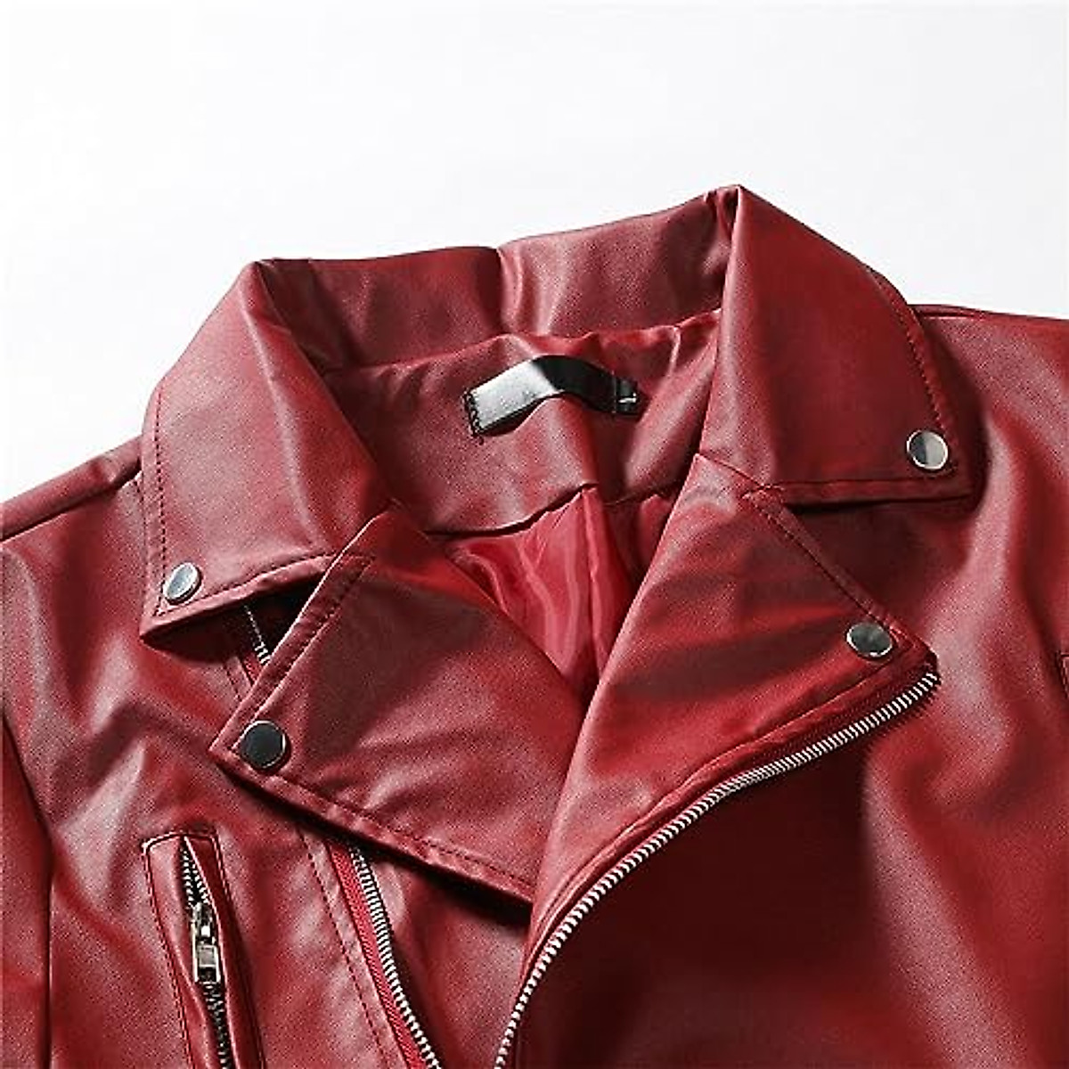 Mens Leather Motorcycle Jacket Vintage Lightweight Soft Patent Faux Leather Jacket Slim Lapel Zip Long Sleeve Jacket(Black,Large)