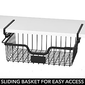 mDesign Wire Under Shelf Organizer for Cabinet - Sliding Basket for Under Cabinet Shelf - Hanging Organizer Rack for Kitchen and Pantry with Label Space - Carson Collection - 2 Pack - Matte Black