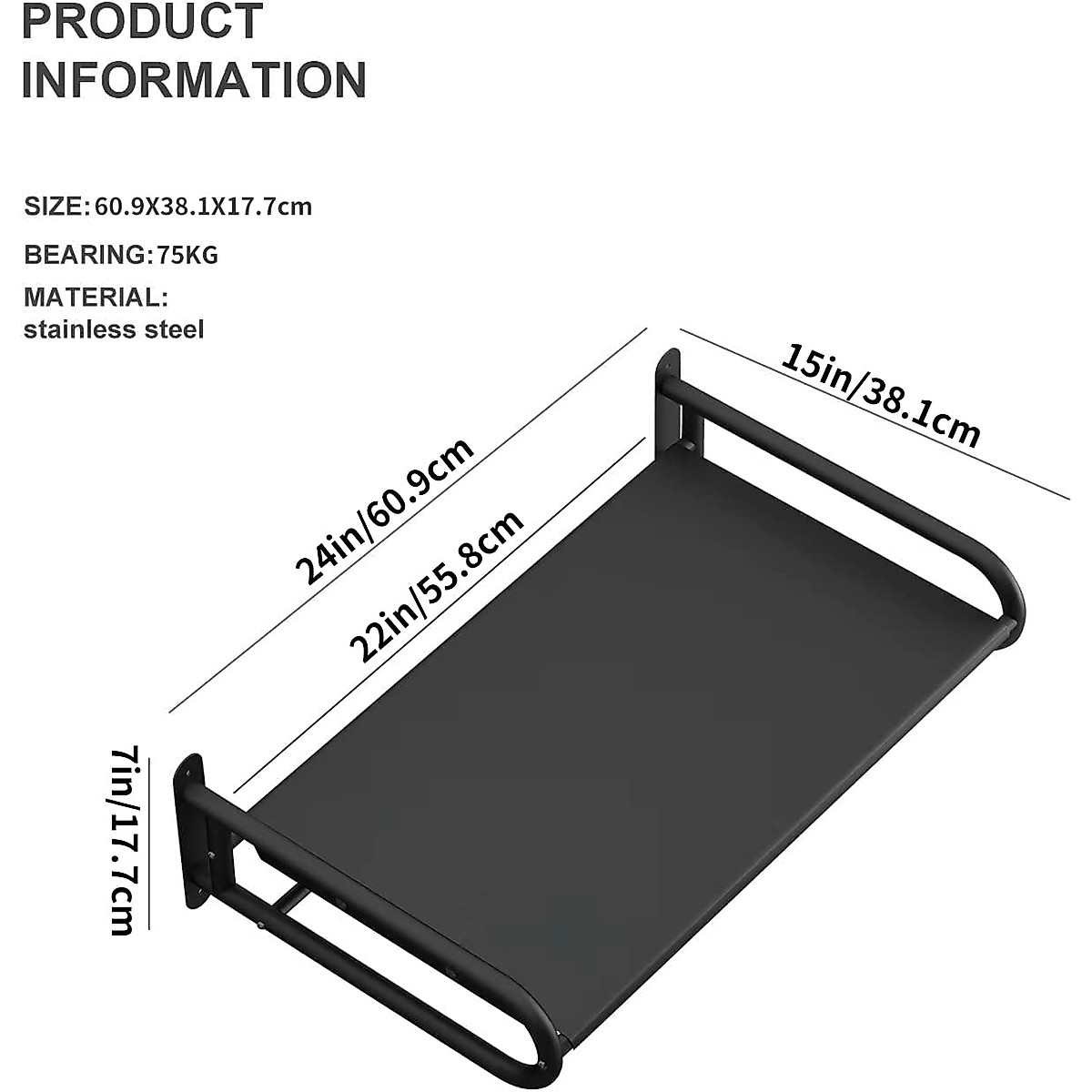 lanliebao 22 Inch Stainless Steel Wall Shelf Metal Shelving Heavy Duty Commercial or Household Grade Wall Mount Microwave Oven Shelf with Fixing Kit(Width 22 in Black)