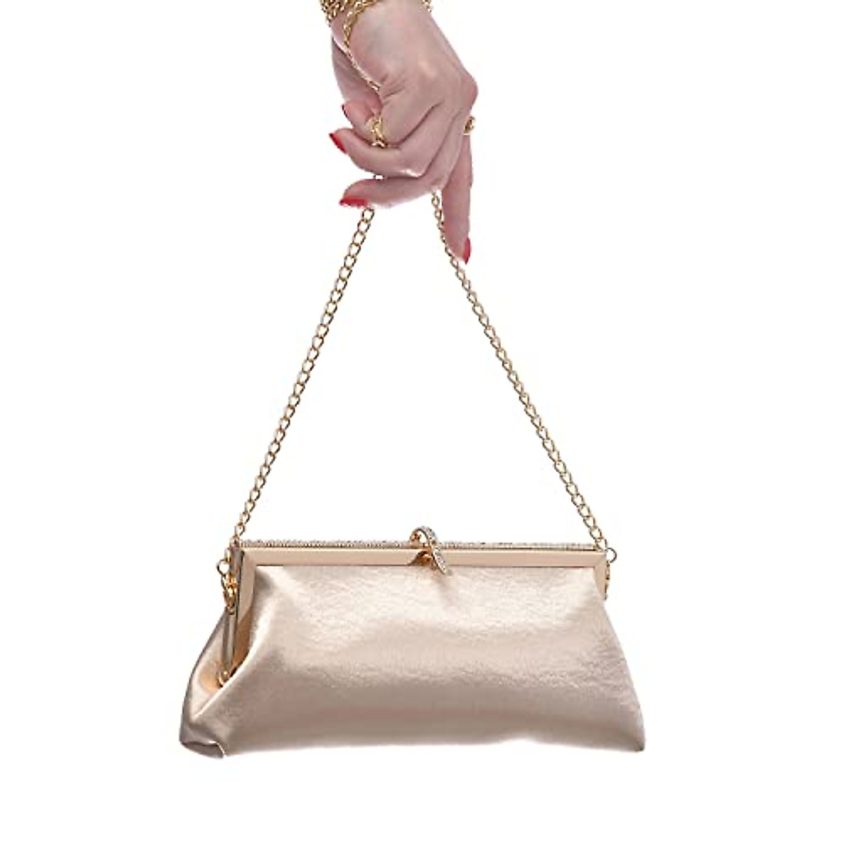 Luxury Satin Classic Evening Clutch Bag with Elegant Rhinestone Bling Crossbody Bag for wedding bridal graduation prom (Gold)