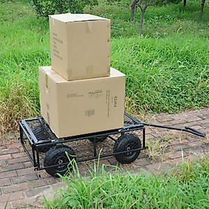 HJRTFLXC Garden Cart Utility Wagon with Removable Sides Tools cart Wheel Barrow Capacity Mesh Steel Can be Used in Farms, Warehouses, etc. (Black)