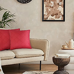 Pretty House Throw Pillow Filled Cushions, Set of 2 Light Weight Red Throw Cushions, 16 x 16 inches Decorative Throw Pillow for Couch/Bed, Soft Aesthetic Pillows with Quilted Fabric