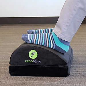 ErgoFoam Adjustable Desk Foot Rest for Added Height - Orthopedic Teardrop Design - Large Premium Under Desk Footrest - Most Comfortable Foot Rest Under Desk for Lumbar, Back, Knee Pain (Black)