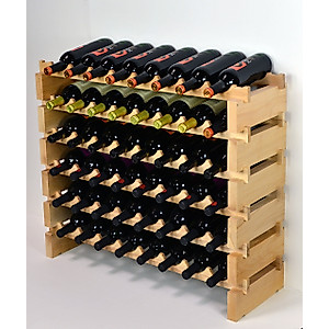 Modular Wine Rack Pine Wood 32-96 Bottle Capacity Storage 8 Bottles Across up to 12 Rows Stackable Newest Improved Model (48 Bottles - 6 Rows)