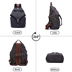 JOSEKO School Backpack Women, Casual Vintage Canvas Women Backpack Purse Ladies Large Capacity Travel Bag Black 10.63'' x15.35''x6.29''