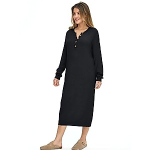 LILLUSORY Long Sweater Dress for Women 2023 Winter Oversized Pullover Plus Size Knit V Neck Sweaters Waffle Knitted Maxi Dresses Black