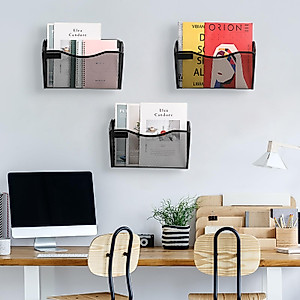 Tatuo 12 Pack Mesh Wall Mounted File Holder Hanging File Organizer Vertical Wall File Organizer Holder Rack for Office and Home, Black (with Label Panel)