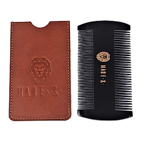 Premium 100% Oxhorn Dual-Action Beard Comb with Genuine Leather Case – the Perfect Beard Grooming Gift for Men by Man & Mane.