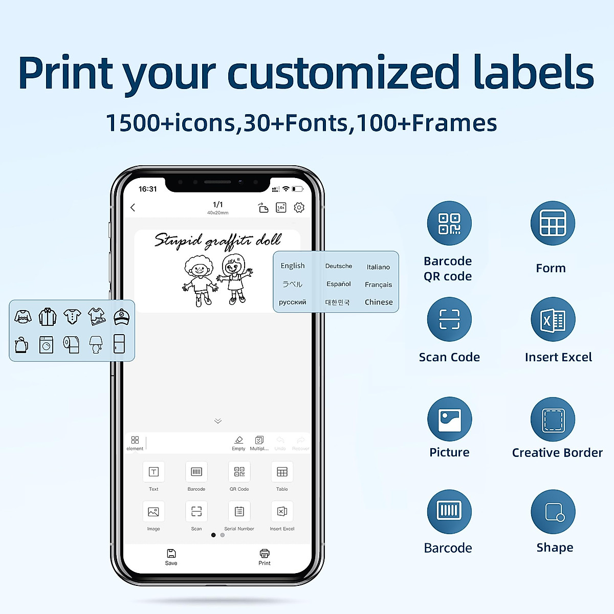 Label Makers - B1 Thermal Label Printer, 2 Inch Portable Bluetooth Label Maker with Tape Easy to Use for Office, Home, Barcode, Business, Clothing, Address, Mailing, Compatible with iOS & Android