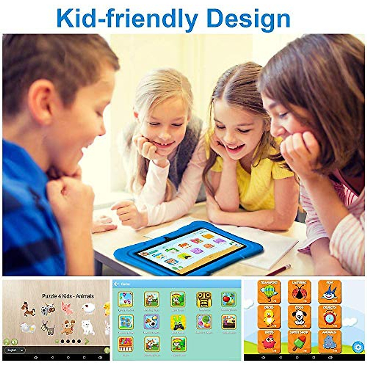 PRITOM 7 inch Kids Tablet, Quad Core Android 10, 32GB, WiFi, Bluetooth, Dual Camera, Educationl, Games,Parental Control, Kids Software Pre-Installed with Kids-Tablet Case (Dark Blue)