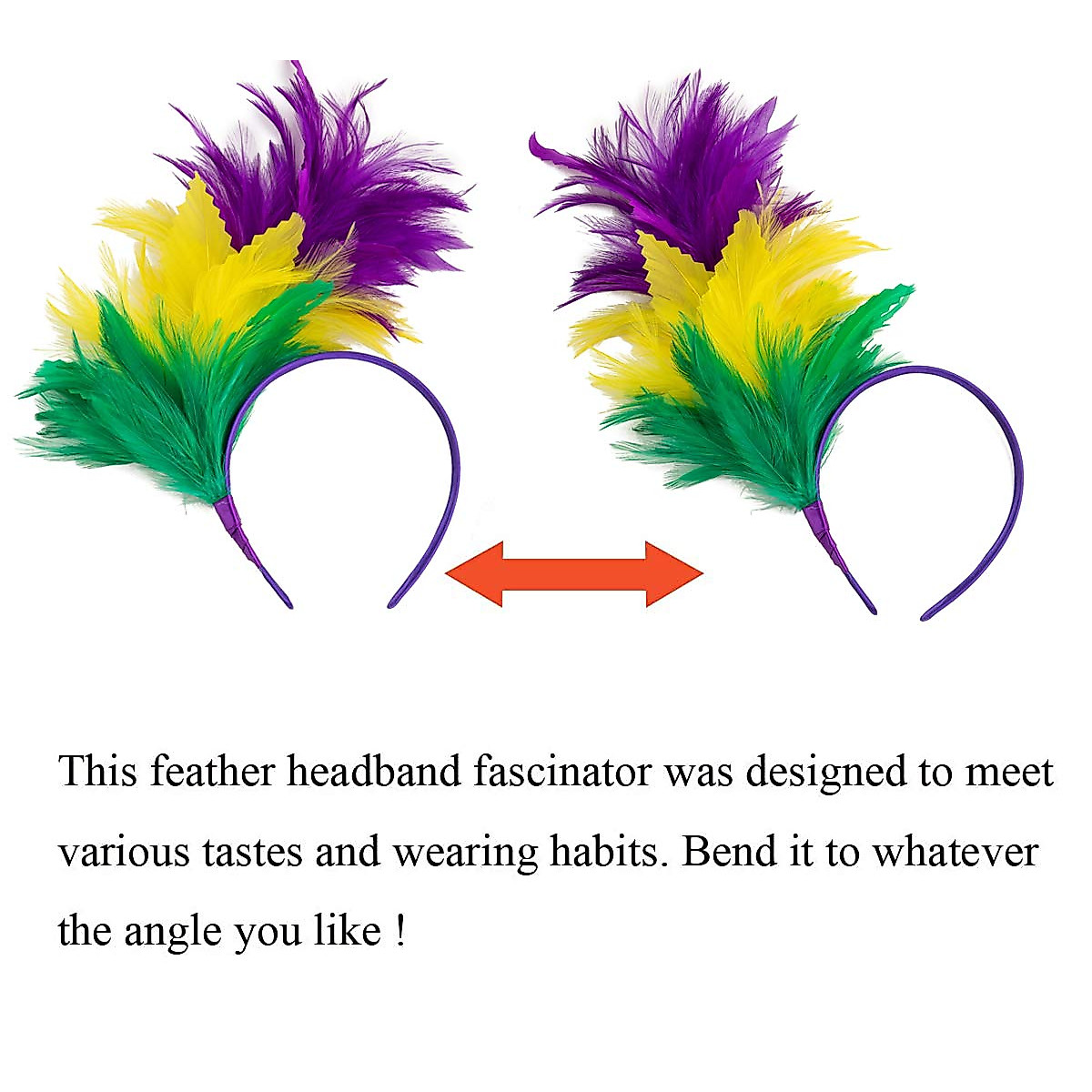 AGITATESAND Mardi Gras Feather Boa Fascinator Headband Party Sallon Flapper Headpiece For Women Girls