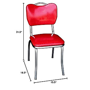 Richardson Seating Handle Back Chrome Diner Chair with 1" Pulled Seat, Cracked Ice Red