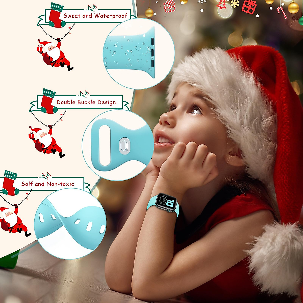 3 Pack Silicone Strap Compatible with Kids Apple Watch Band, Soft Sport Replacement Bands for iWatch Series10 9 8 7 6 5 4 3 2 1 SE 38mm 40mm 41mm 42mm, Boy Girl Small Wrists-Black+NavyBlue+SkyBlue