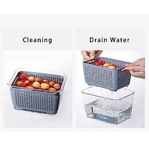 Momo's House 3 Piece Double Drain Basket Containers for Vegetable Fruit Storage Set - BPA-free Draining Crisper with Colander, Fridge Organizers, Storing Fruits Vegetables Meat Fresh Fish